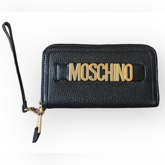 Moschino | Bags | Moschino Pebbled Leather Logo Wallet Black | Poshmark